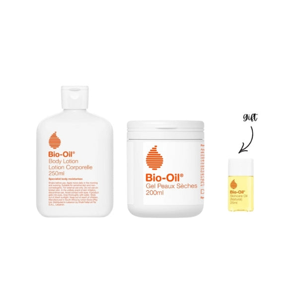 Body Lotion 250ml + Dry Skin Gel 200ml + FREE Skincare Oil Natural 25ml